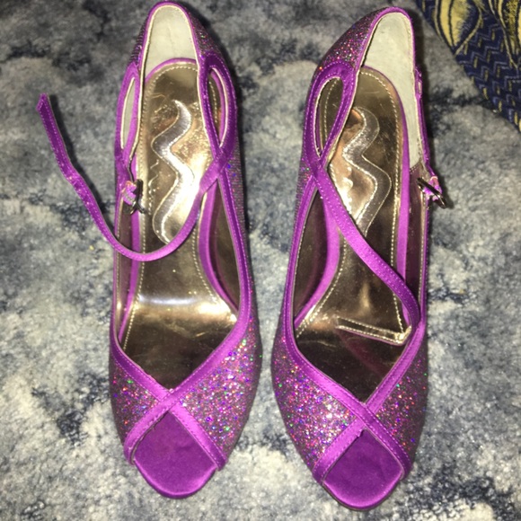 Nina | Shoes | Nina Sparkle Purple Open Toe Heels | Poshmark